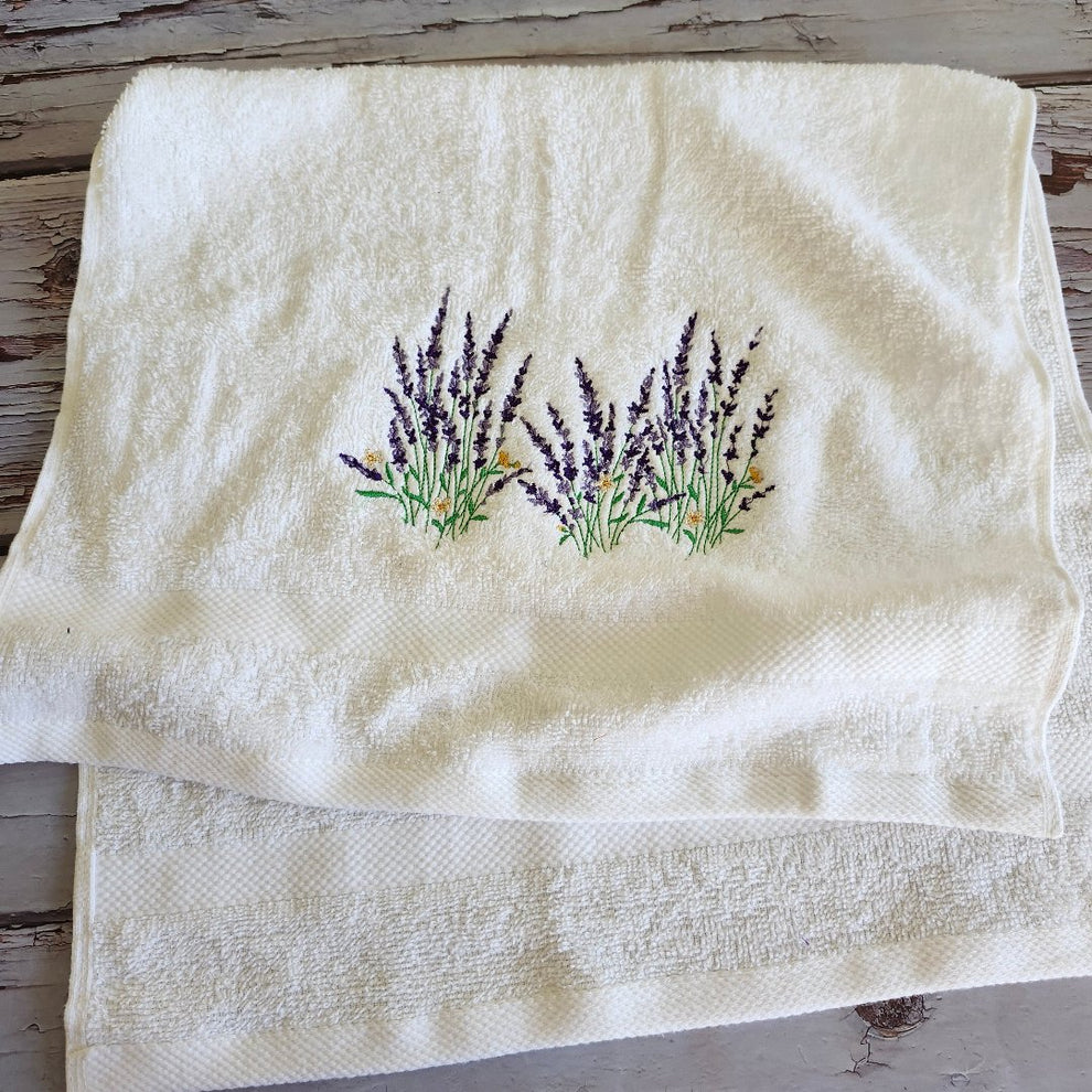 Finished Hand Towel Embroidery Lavender Field – L'Unique Designs